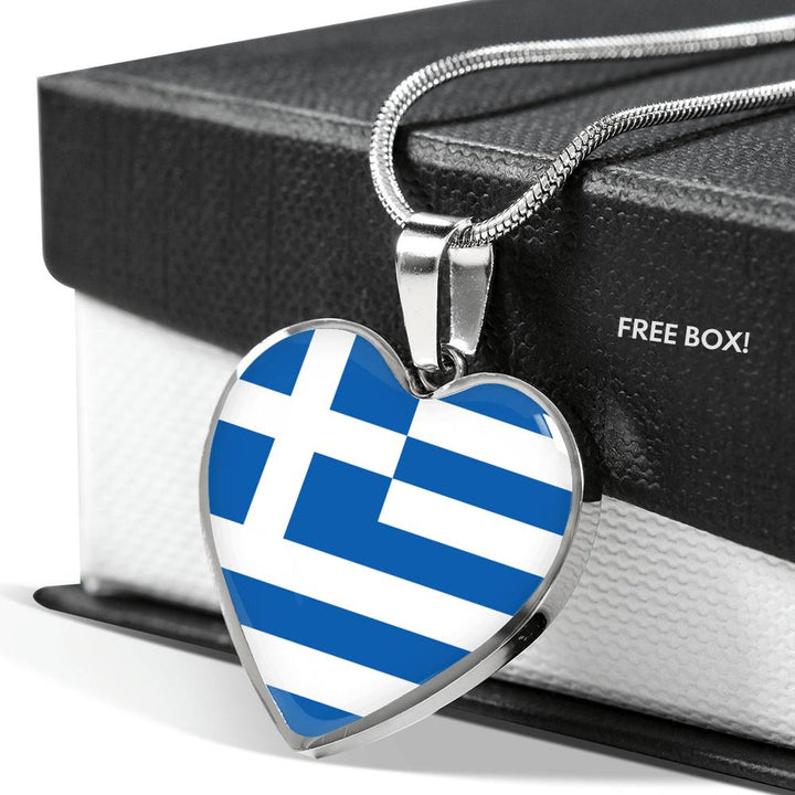Greek Flag - Heart Pendant Luxury Necklace - Unique Gifts Store